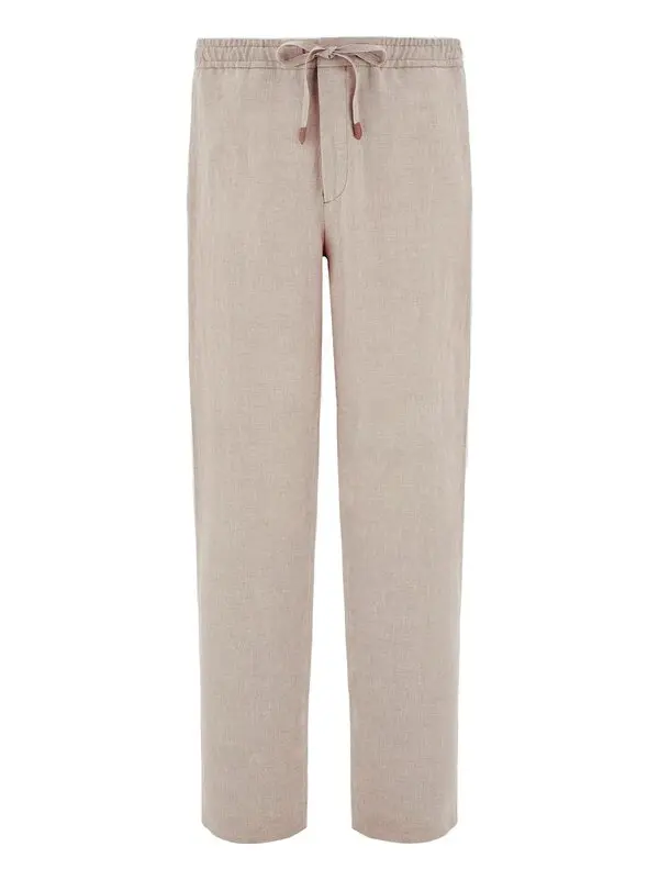 Canali Pure Linen Drawstring Trousers - Beige