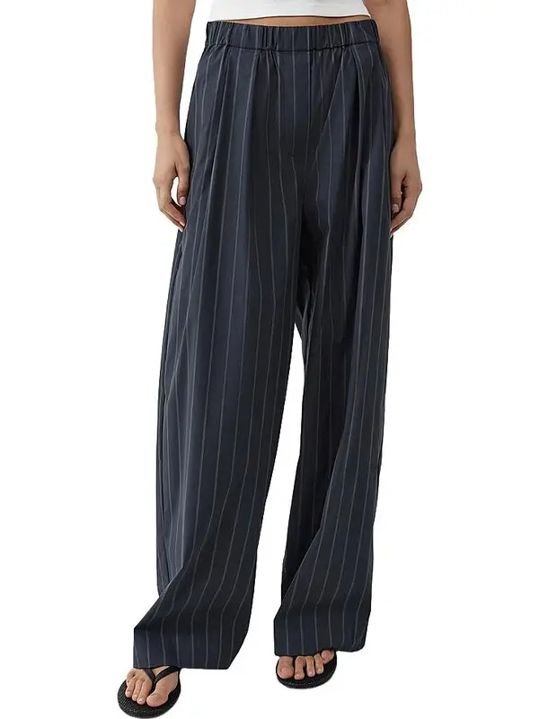 ST. AGNI Stripe Relaxed Pleat Trousers - Ink Stripe