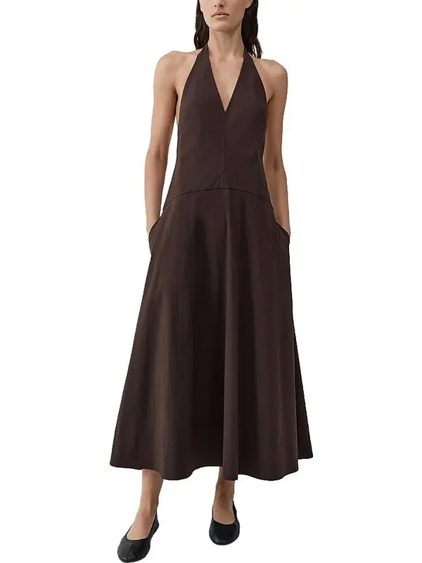 ST. AGNI Halter Plunge Dress - Bark