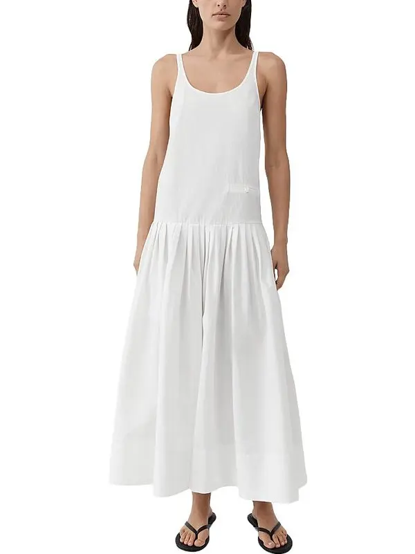 ST. AGNI Pleated Cotton-blend Maxi Dress - Off White