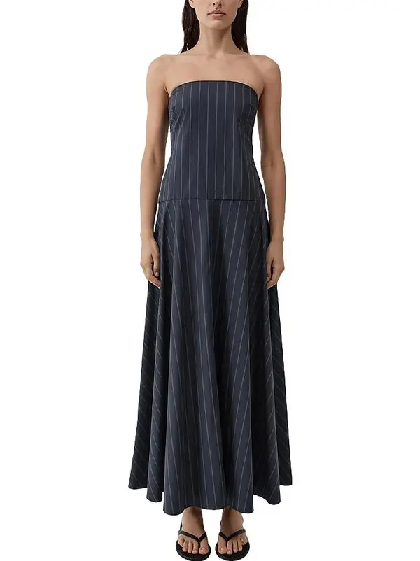ST. AGNI Strapless Rouleau Dress - Ink Stripe