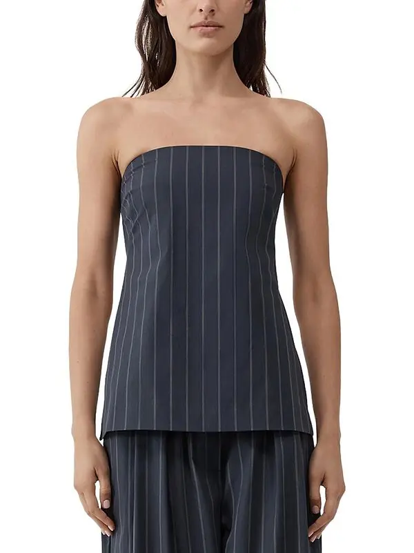 ST. AGNI Strapless Rouleau Tie Top - Ink Stripe