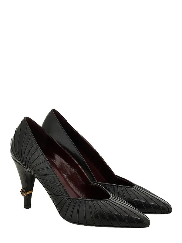 Versace Pointed Leather Pumps - Black/gold