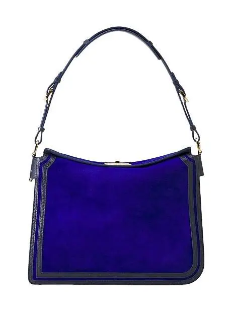 LANVIN Medium Asymmetrical Suede Bag - Electric Blue/dark Blue