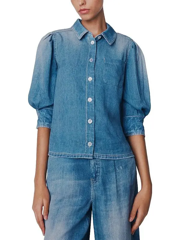 Marella Denim-look Puff Sleeve Shirt - Delave Blue
