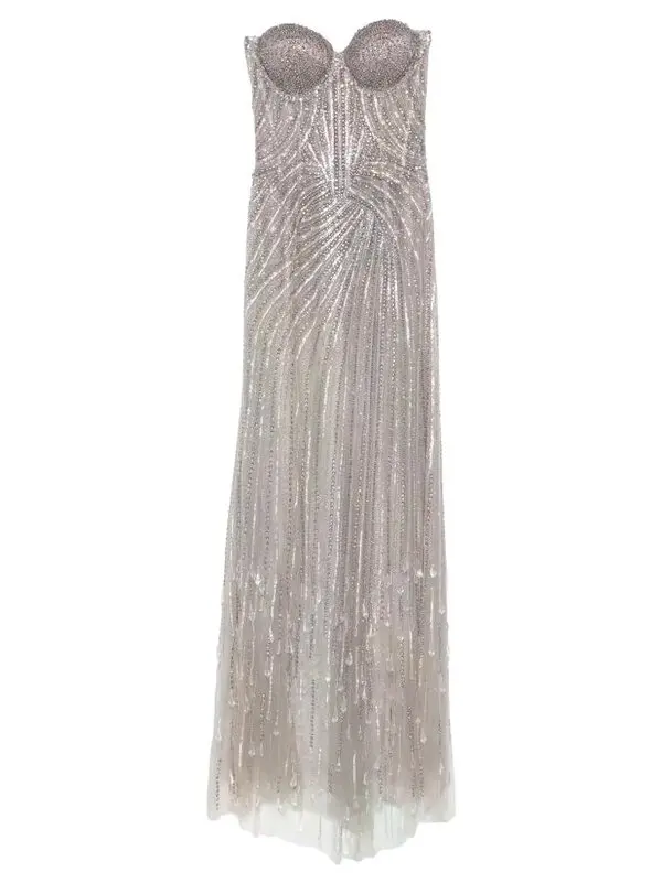 CRISTINA SAVULESCU The Moment Embellished Strapless Maxi Dress - Silver