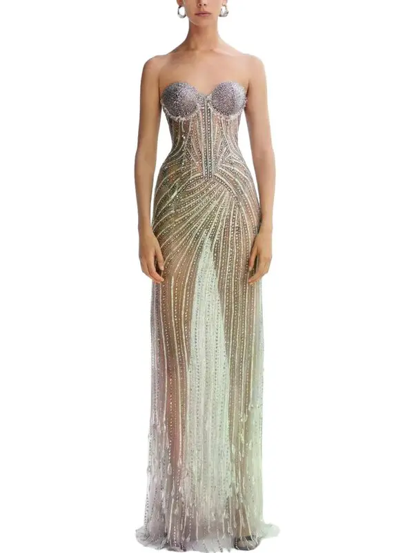CRISTINA SAVULESCU The Moment Embellished Strapless Maxi Dress - Silver