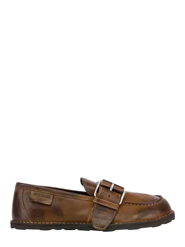 Moschino Buckle-detailed Calf Leather Loafers - Brown