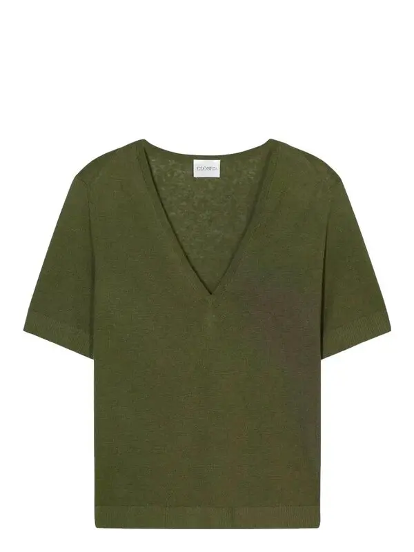 Closed Short-sleeve Sweater - Green