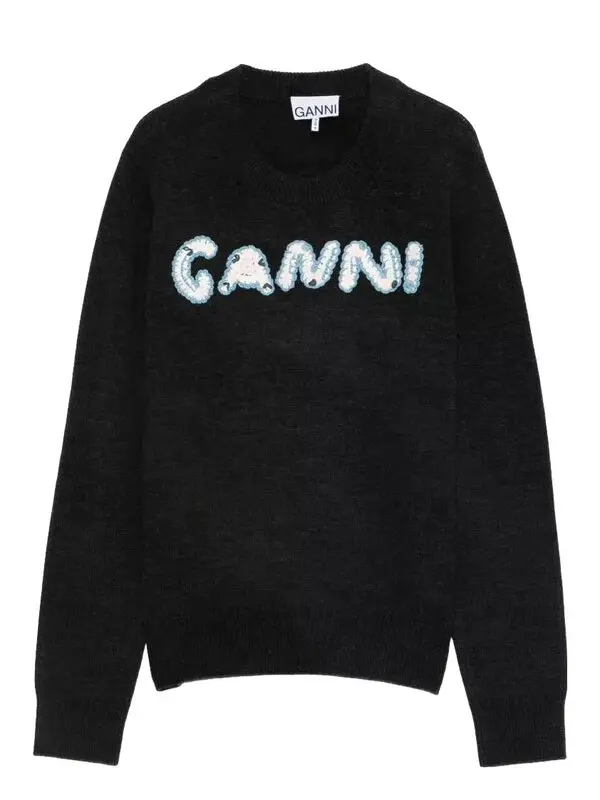 GANNI Crochet-appliqué Sweater - Black