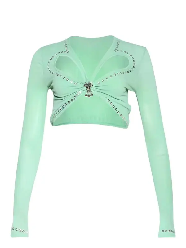 Rabanne Embellished Cut-out Crop Top - Green