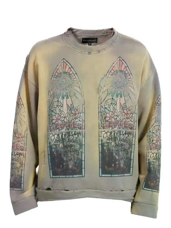 WHO DECIDES WAR BY EV BRAVADO Graphic Print Crewneck Sweater - Neutrals