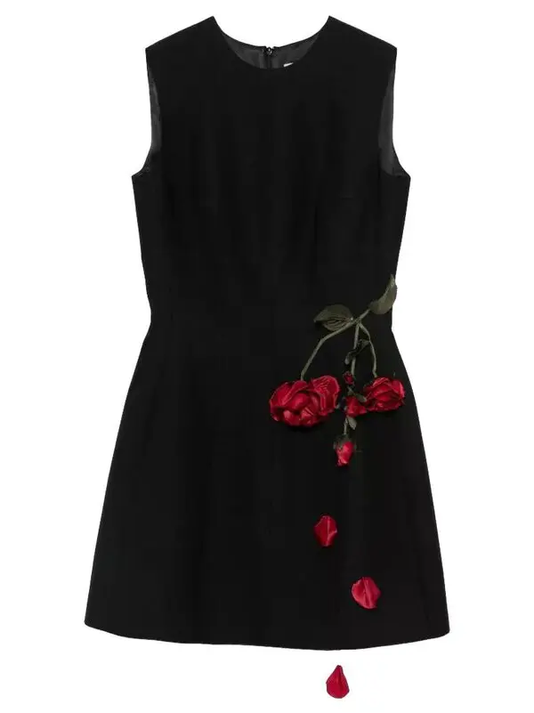 CRISTINA SAVULESCU Floral-appliqué Mini Dress - Black