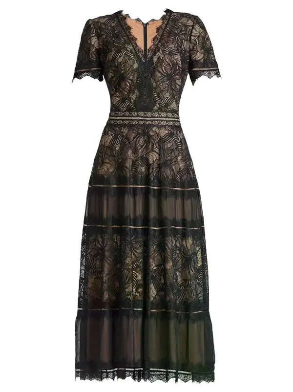 Tadashi Shoji Lace Tiered Dress - Black