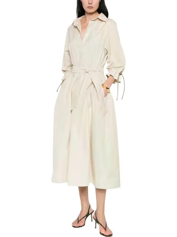 Max Mara Tied-cuffs Midi Dress - Neutrals