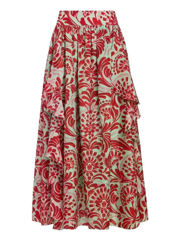 MARIE OLIVER Oaklen Ruffled Floral Skirt - Red