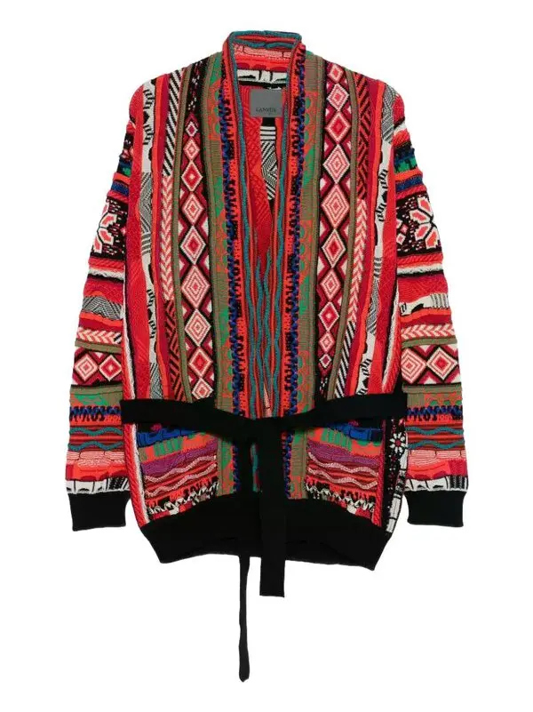 LANEUS Patterned Knit Cardigan - Red