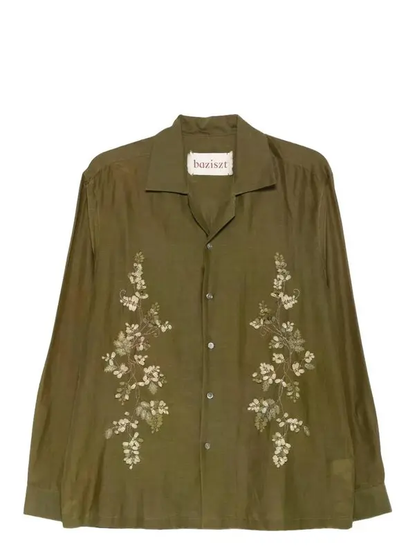 BAZISZT Floral-embroidered Shirt - Green