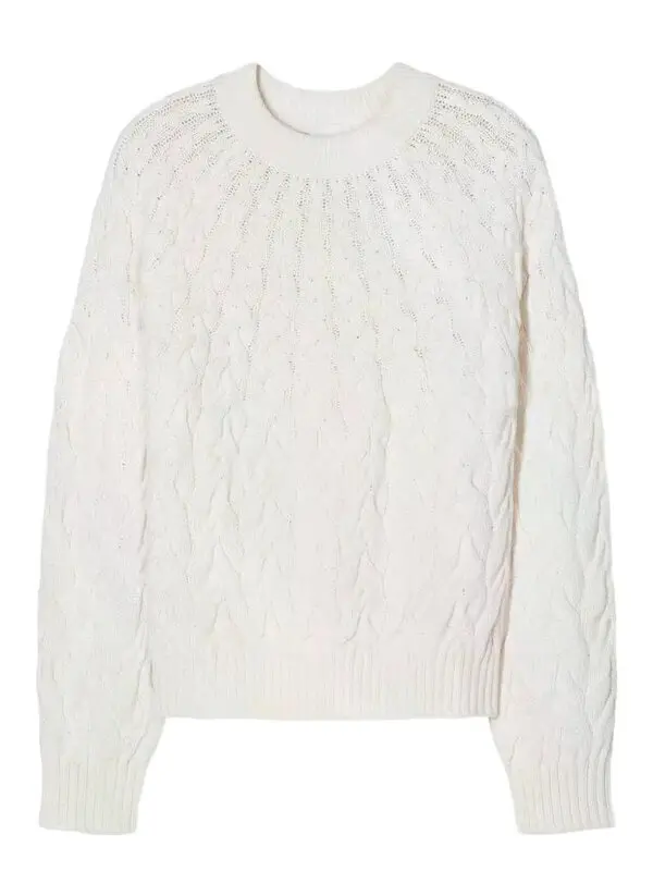Closed Crew-neck Cable-knit Sweater - White