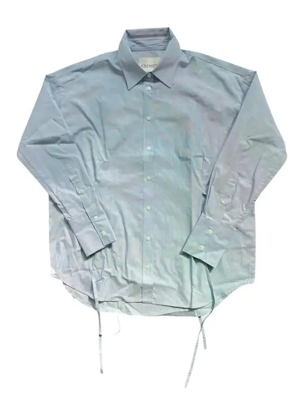 Closed Button-up Tie-detail Shirt - Blue