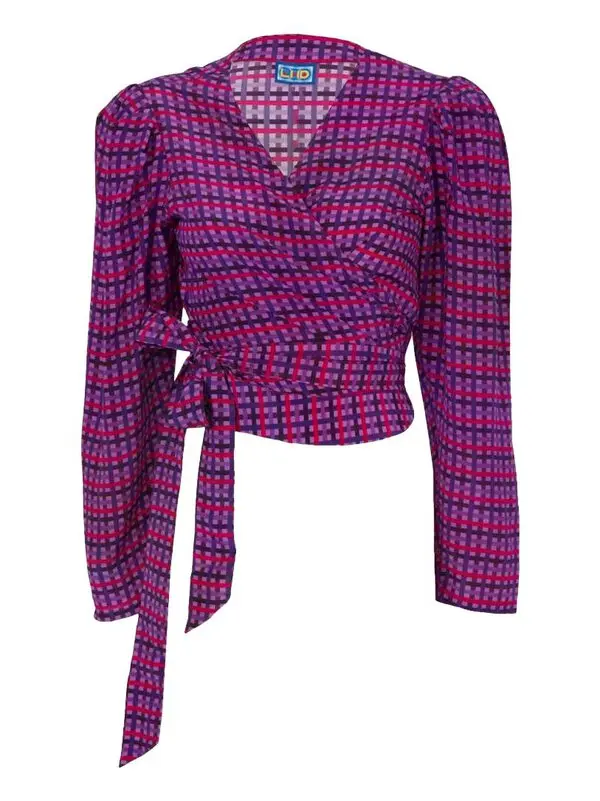 Lhd Gingham Tie Blouse - Purple