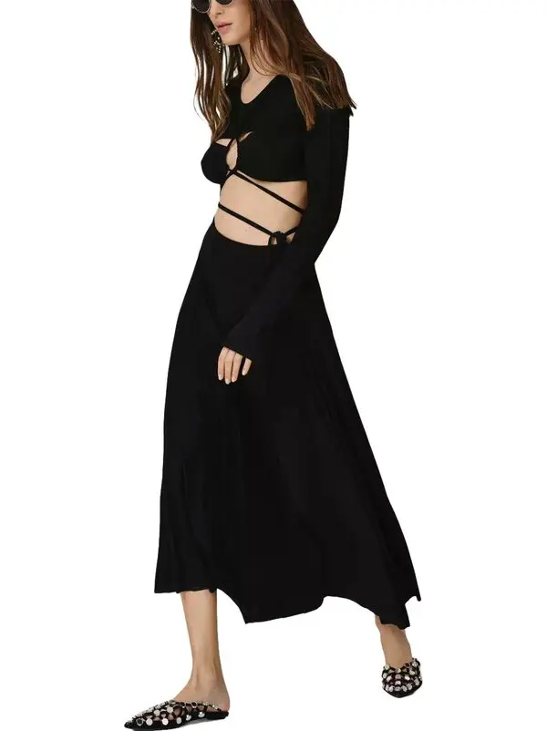 PNK Cut-out Long-sleeve Midi Dress - Black