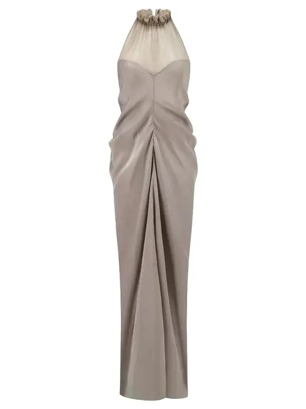 OUDE WAAG Ruched Halterneck Maxi Dress - Grey
