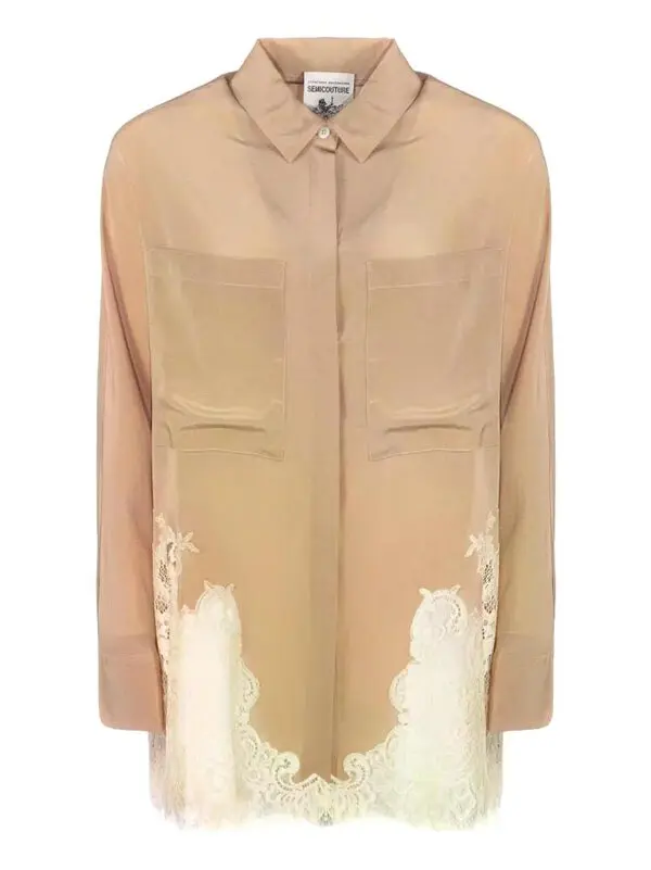 SEMICOUTURE Patch-pocket Lace-panel Shirt - Neutrals