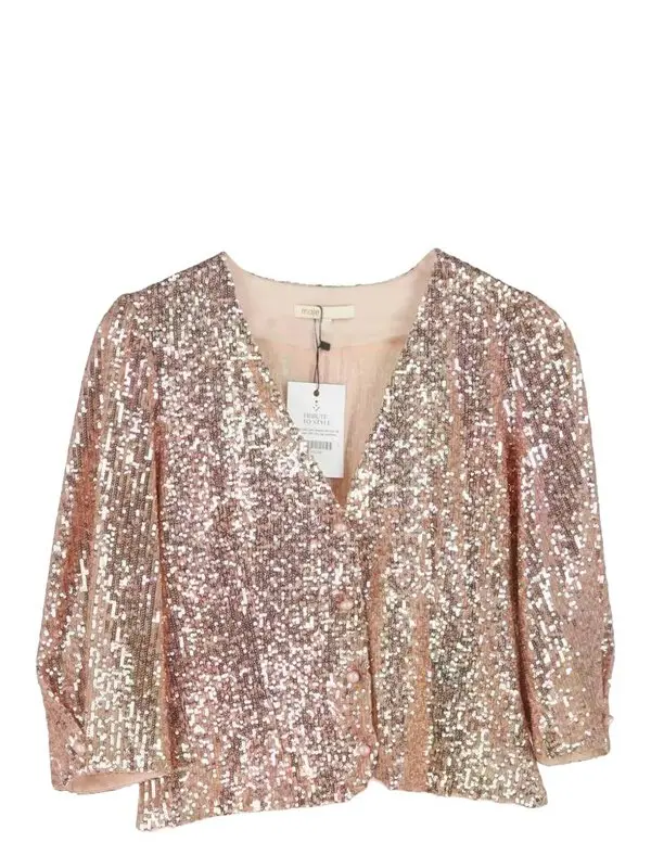 Maje Sequin V-neck Blouse - Pink