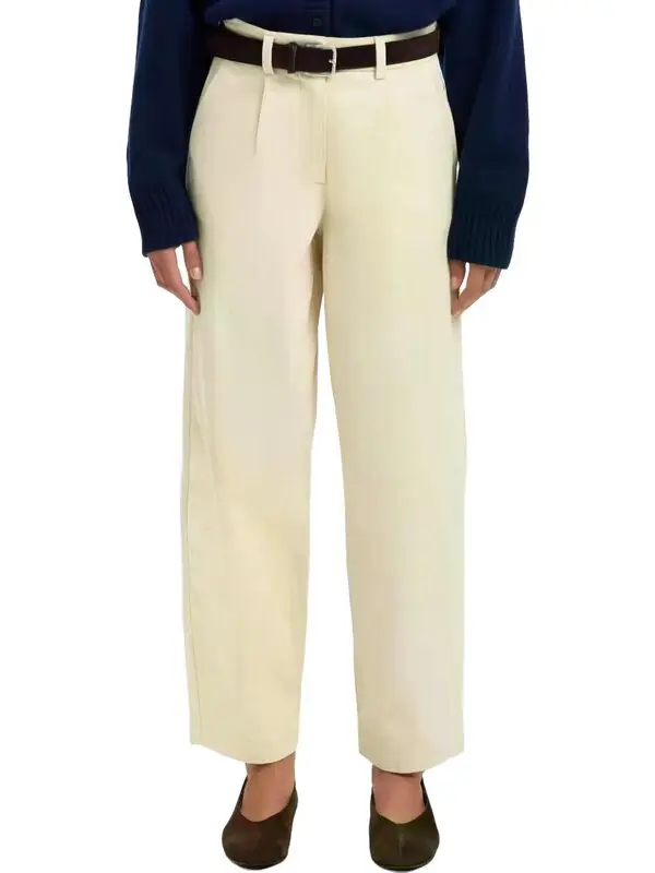 SELECTED Mid-waist Barrel-fit Pleated Trousers - Neutrals