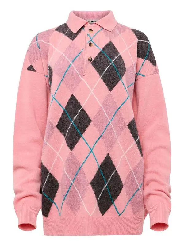 JW Anderson X Pringle Argyle Wool Polo - Pink