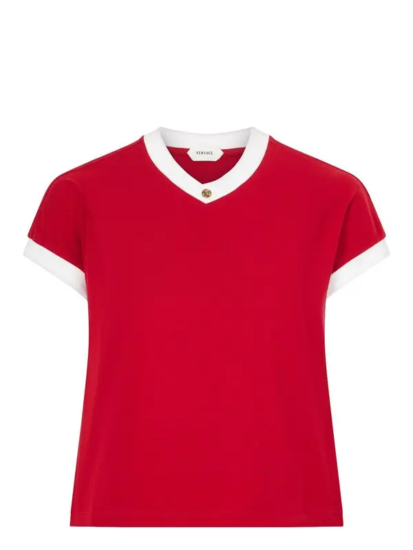 Versace Embellished Cotton-blend Jersey T-shirt - Red