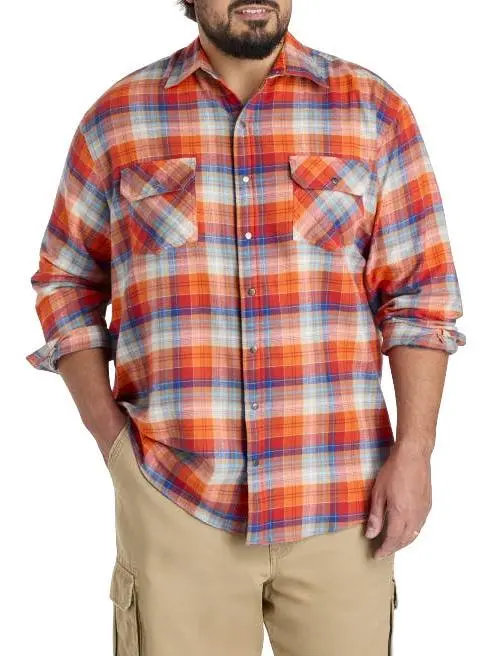 HARBOR BAY BY DXL Big & Tall Plaid Flannel Sport Shirt V1 - Red Orange
