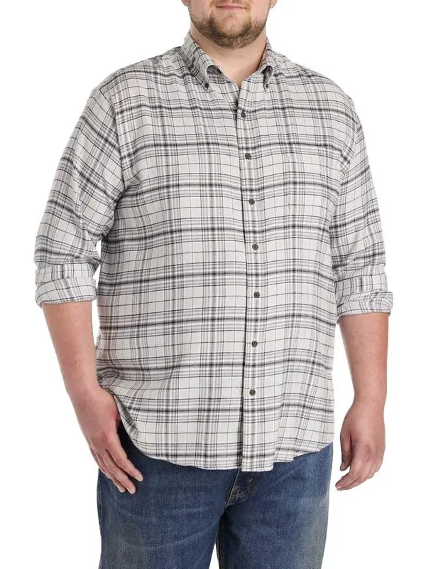 HARBOR BAY BY DXL Big & Tall Large Plaid Flannel Sport Shirt V2 - Grey