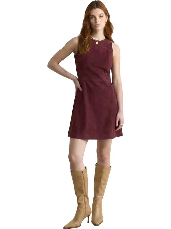 FURNIQ UK Helene Suede A-line Dress - Burgundy