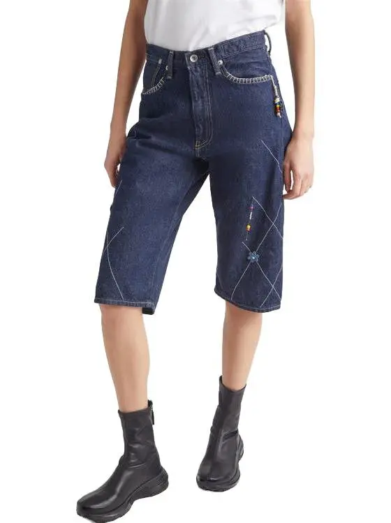 KURO Handscape Denim Bermuda Shorts - Indigo