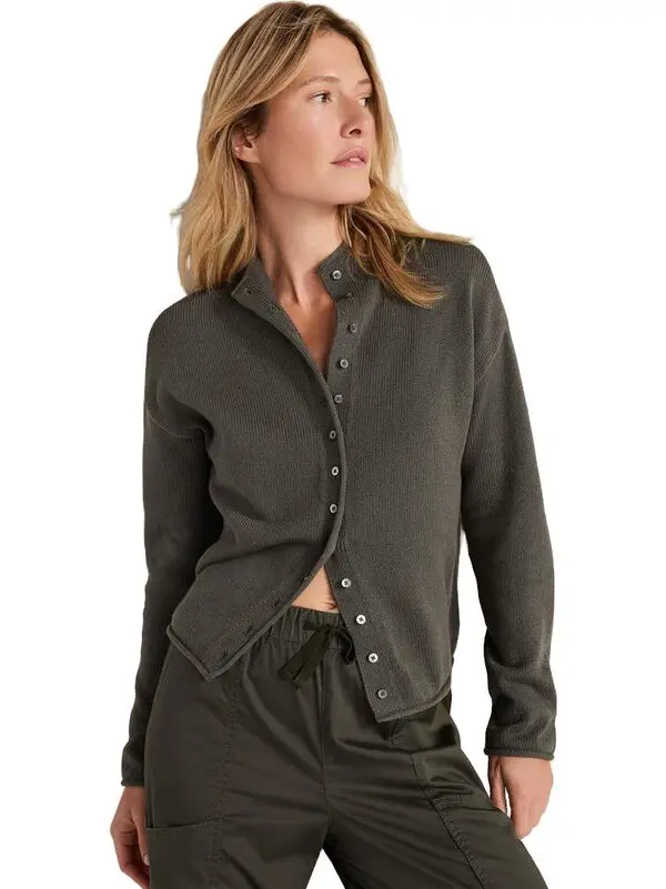 HAVEN WELL WITHIN Organic Cotton Roll Neck Cardigan - Cypress
