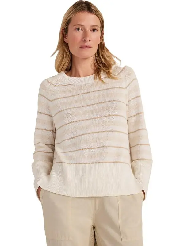 HAVEN WELL WITHIN Cotton Linen Striped Crewneck - Ivory/sandstone/willow