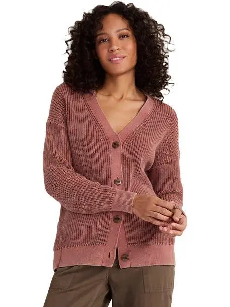 HAVEN WELL WITHIN Garment-dyed Organic Cotton Shaker Stitch Cardigan - Garment Dye Hibiscus