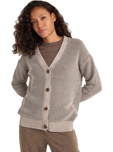 HAVEN WELL WITHIN Garment-dyed Organic Cotton Shaker Stitch Cardigan - Garment Dye Mushroom