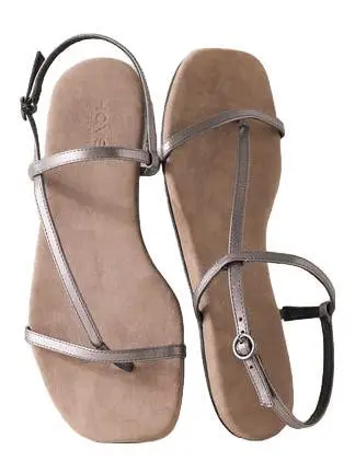 HAVEN WELL WITHIN Leather T-strap Sandals - Gunmetal