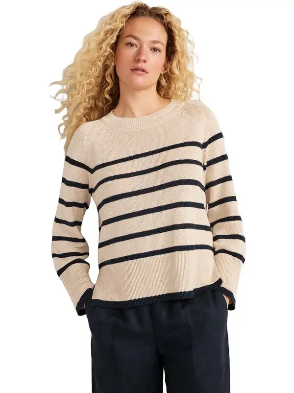 HAVEN WELL WITHIN Organic Cotton Linen Stripe Crewneck - Misty Beige/nightfall
