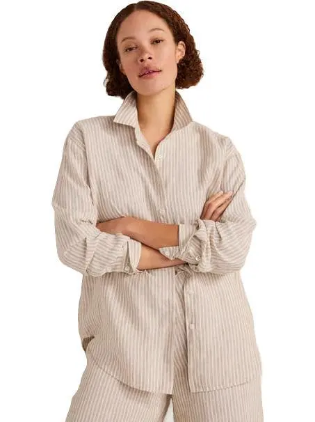HAVEN WELL WITHIN The Daily Shirt In Everweave Linen Stripe - Willow Bark Multi