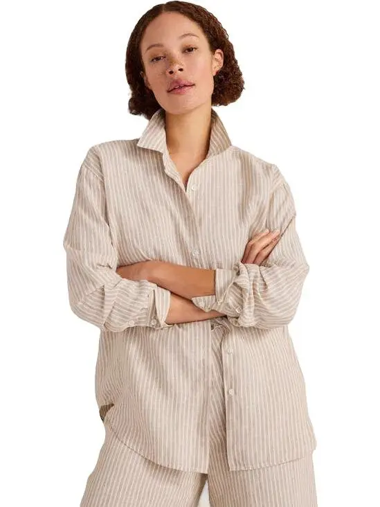 HAVEN WELL WITHIN The Daily Shirt In Everweave Linen Stripe - Willow Bark Multi