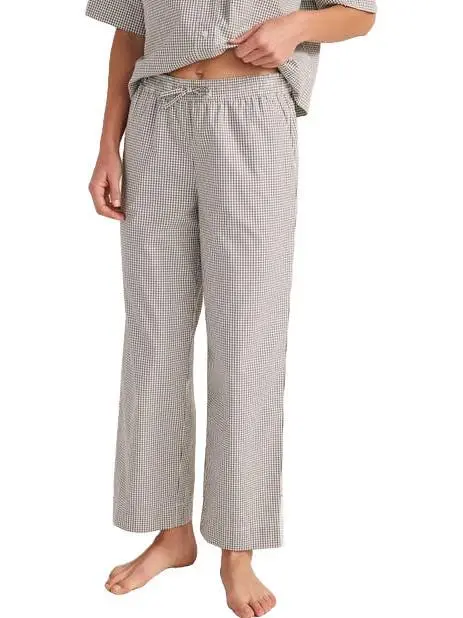 HAVEN WELL WITHIN Organic Cotton Poplin Gingham Pajama Pants - Ivory/cypress Gingham