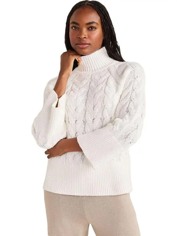 HAVEN WELL WITHIN Organic Cotton Mock Neck Sweater - Ivory