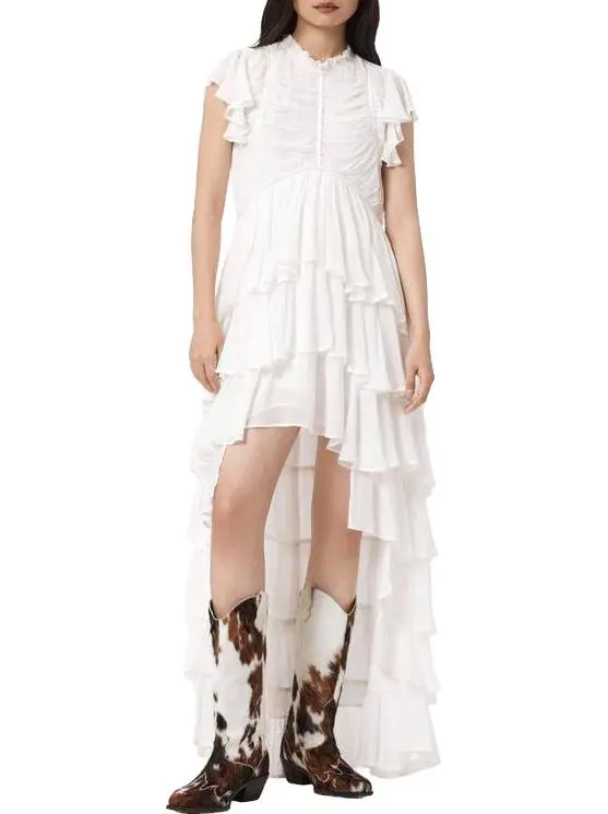 ALLSAINTS Shaela Tiered Ruffle High-low Dress - Optic White