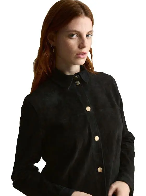FURNIQ UK Sabine Suede Shirt Jacket - Black