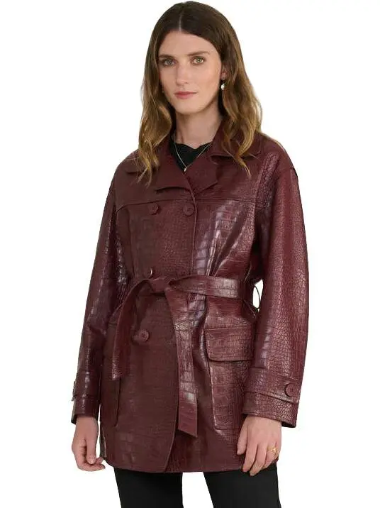 FURNIQ UK Pimlico Short Leather Trench Coat - Burgundy