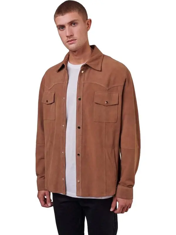 FURNIQ UK Jett Suede Shirt Jacket - Chestnut